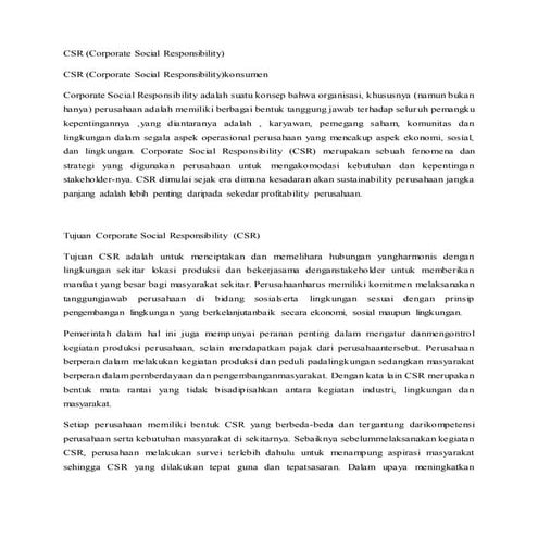 Tanggung jawab Sosial Perusahaan atau Corporate Social Responsibility ...