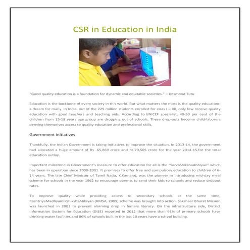 Csr in education in india | PDF