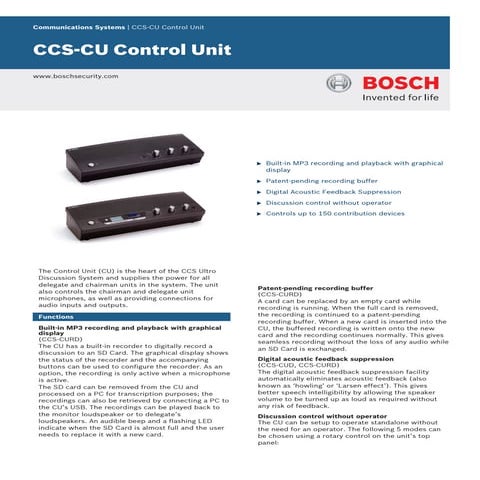 thông số bosch ccs-curd | PDF