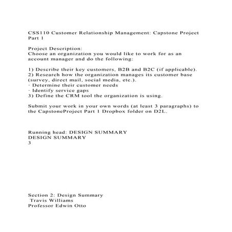 CSS110 Customer Relationship Management Capstone Project Part 1.docx