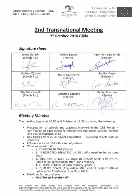 Signature sheet and meeting minutes | PDF