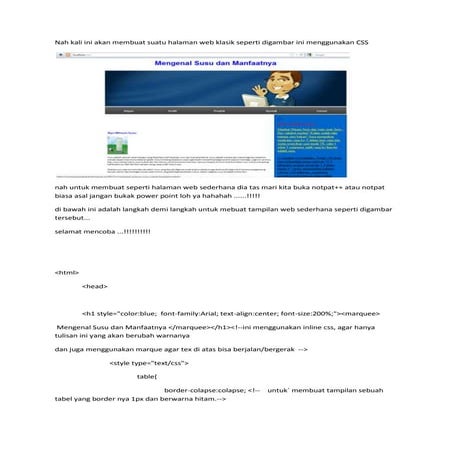 membuat suatu halaman web klasik seperti digambar ini menggunakan CSS | PDF