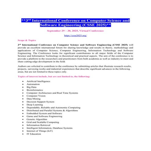 **3rd International Conference on Computer Science and Software ...