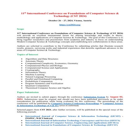 11th International Conference on Foundations of Computer Science & Technology (CST 2024) | PDF