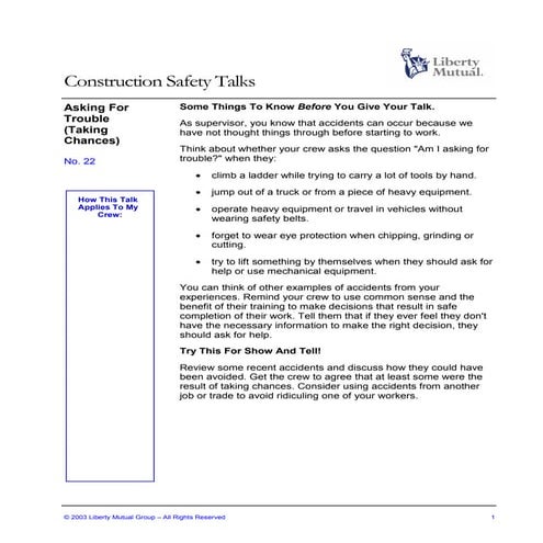 Safety Talks Database | PPTX