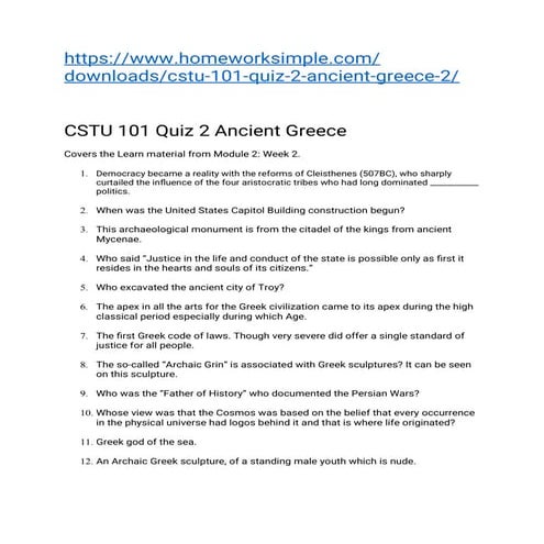 CSTU 101 Quiz 2 Ancient Greece Homework Simple.docx