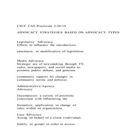 CSUF CAS Practicum 22619 ADVOCACY STRATEGIES BASED ON AD | DOCX