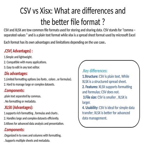 CSV vs Xisx compare for computer engineering | PPT