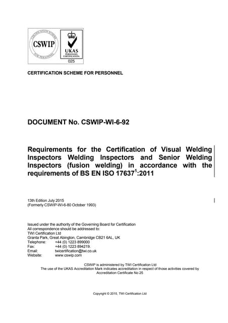 cswip-certificate of attendance | PDF