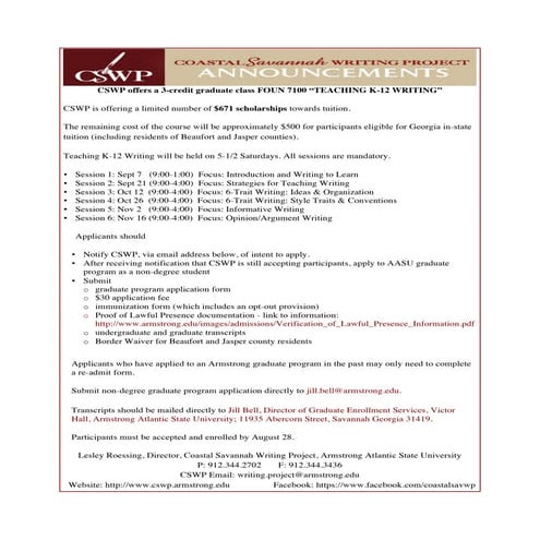 CSWP Graduate Course "Teaching K-12 Writing" | PDF | Undergraduate ...