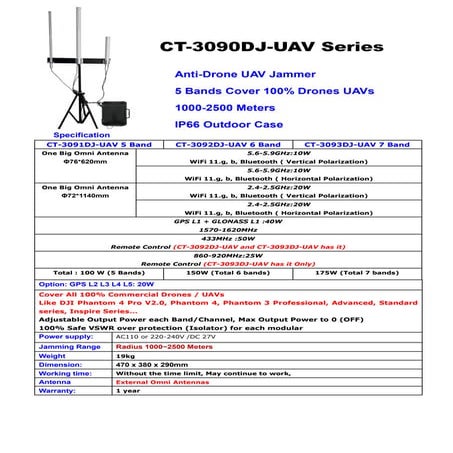 DJ-UAV series outdoor anti-drone uav jammer up to 2500m | PDF