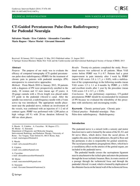 Pulsed Radiofrequency of Pudendal Nerve for Treatment in Patients with Pudendal Neuralgia. A ...