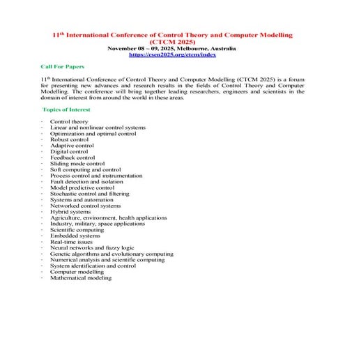 11th International Conference of Control Theory and Computer Modelling ...