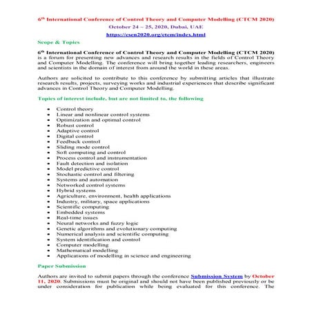 6 th International Conference of Control Theory and Computer Modelling (CTCM 2020) | PDF ...