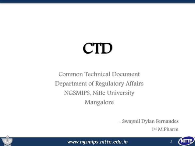 Dossier Preparation/ CTD (Common Technical Document) | PPTX