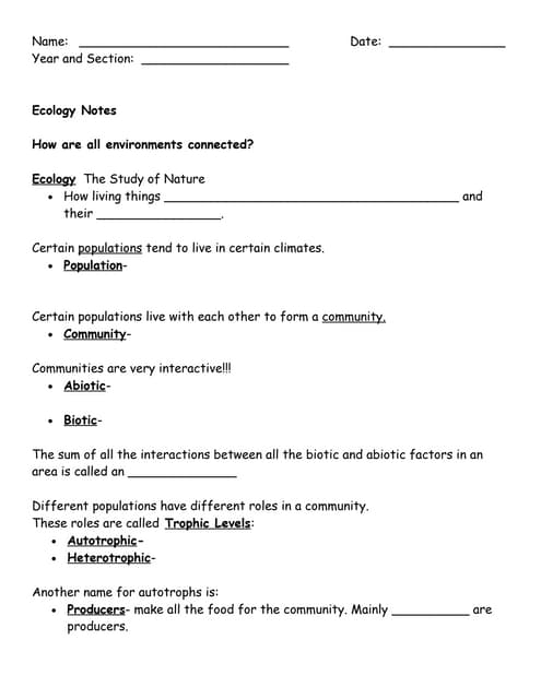 Ecology review worksheet | PDF