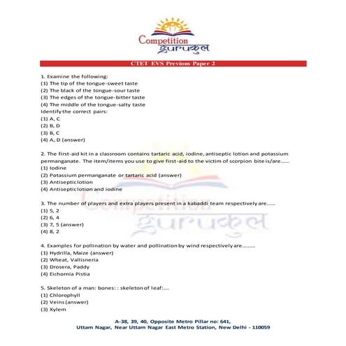 Ctet Evs Previous Paper 2 Pdf