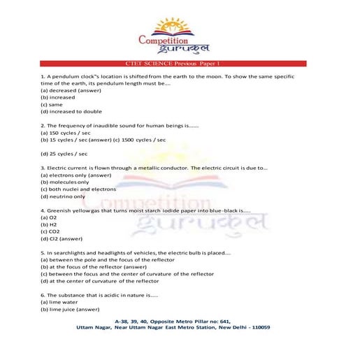 Ctet science previous paper 1 | DOCX