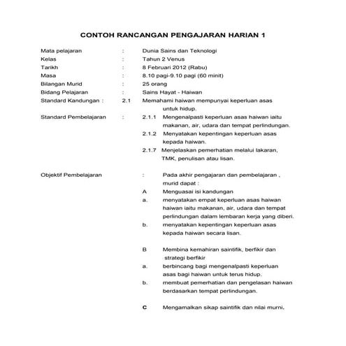 Contoh RPH DST Tahun 2 | PDF