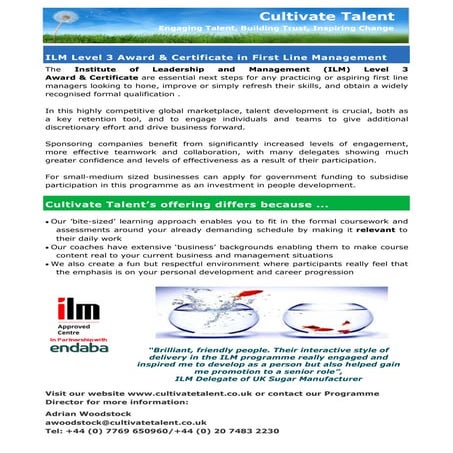 ILM Level 3 First Line Manager Development Programme | PDF