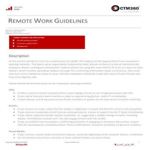 CTM360 Advisory: Remote Work Guidelines | PDF