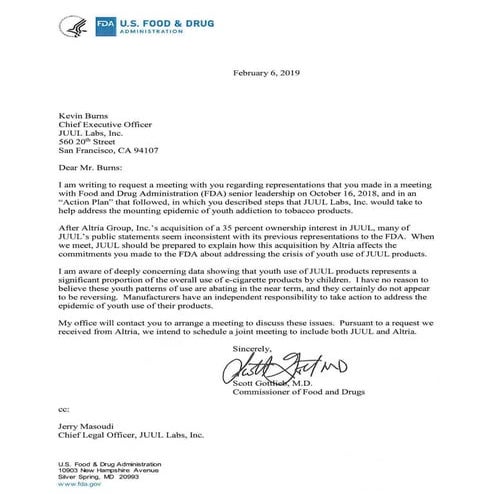 FDA Letter to Juul and Altria | PDF