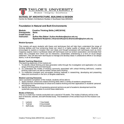 Creative Thinking Skills Module Outline | PDF