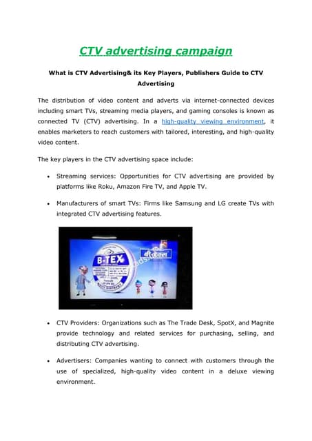 Programmatic Advertising in CTV(Connected TV) | PDF