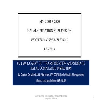 CU1 WA4 - Carry out Transportation and Storage Halal Compliance ...