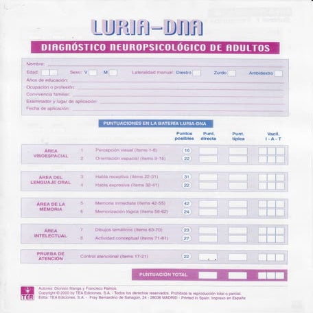DIANOSTICO NERUOPSICOLOGICO DEL TEST LURIA DNA | PDF