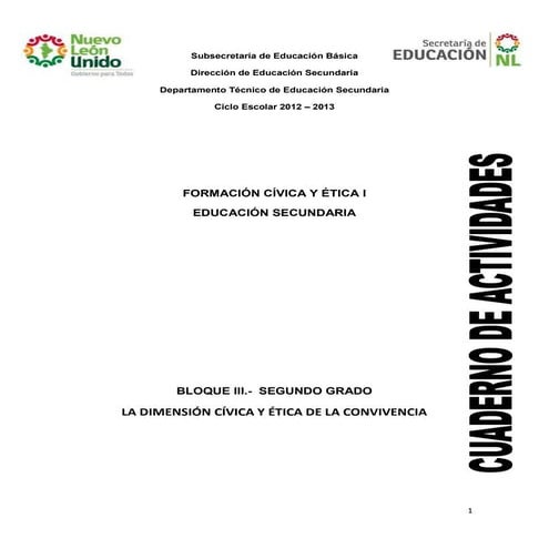 Cuaderno de actividades DE FCYE PARA SEGUNDO AÑO DE SECUNDARIA BLOQUE ...