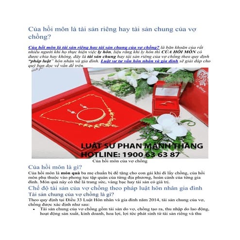 Cua hoi mon la tai san rieng hay tai san chung cua vo chong | PDF