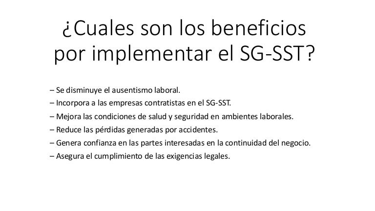 Cuales son los beneficios por implementar el sg sst