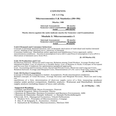 C.U. B.Com Syllabus Sem 1 Microeconomics | PDF