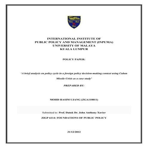 Cuban missile crisis policy and decision-making case study | PDF