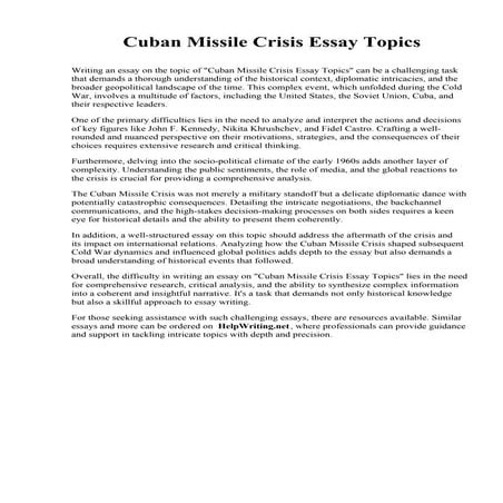 Cuban Missile Crisis Essay Topics. SUNY Broome Community College | PDF