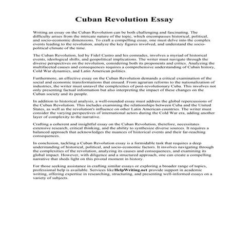Cuban Revolution Essay. Webster University | PDF