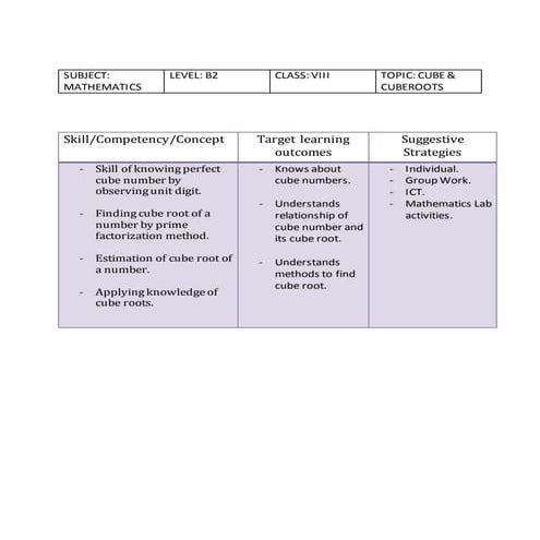 CLASS VIII MATHS LESSON PLAN | DOCX