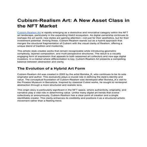 Cubism-Realism Art: Emerging NFT Asset Class in Web3 Ecosystem | PDF