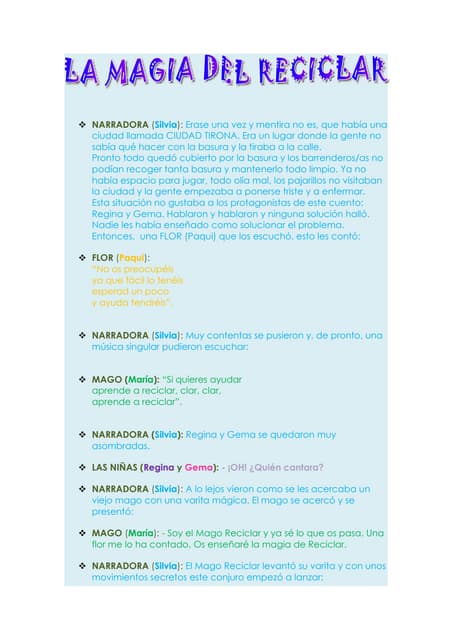 cuento La-Magia-de-Reciclar relato de como cuidar la madre naturaleza | PDF | Musicals | Genres