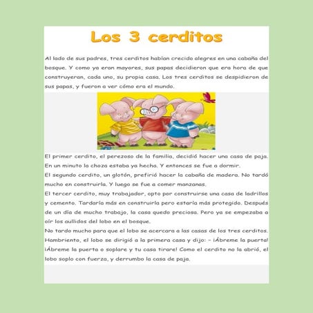 Cuento de los tres cerditos en inglés | DOCX