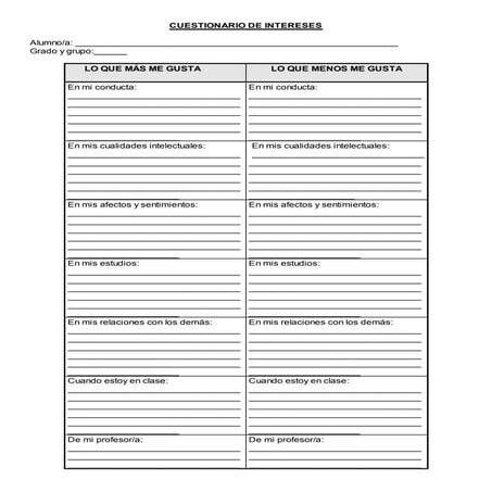 Cuestionario de intereses para los alumnos | DOC