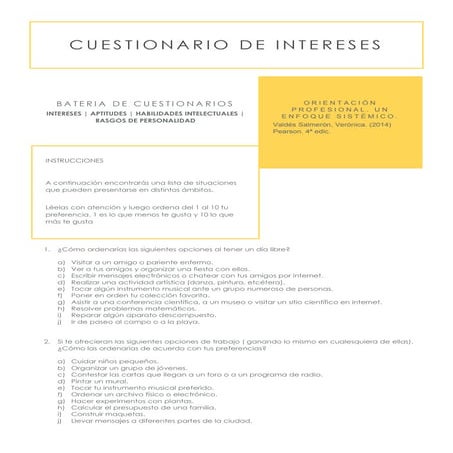 CUESTIONARIO DE INTERESES Y APTITUDES DE: LUIS HERRERA Y MONTES | DOC