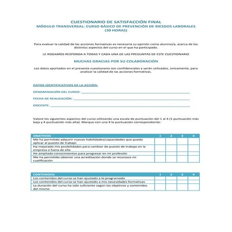 Cuestionario de satisfacción final Lupe | PDF