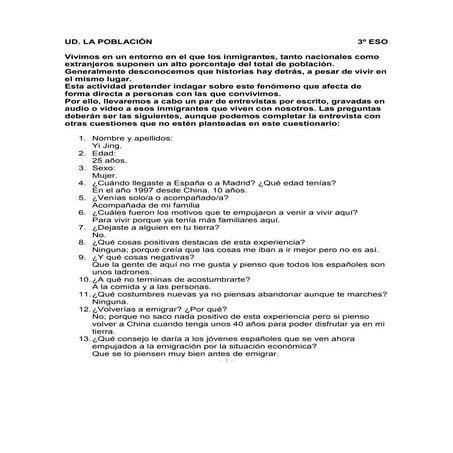 Cuestionario emigracion; maria ines y ani | DOCX