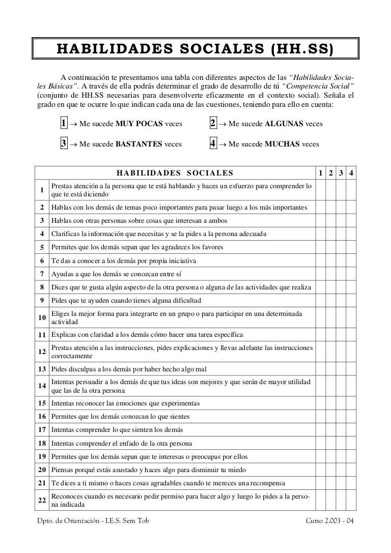 Cuestionario De Habilidades Sociales