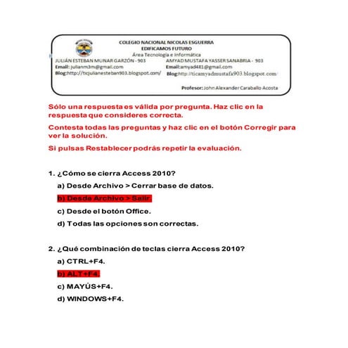 Cuestionario unidad 1 Access | DOCX