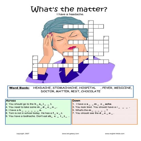 04 4 crossword health esl vocabulary | PDF