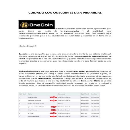 Cuidado con onecoin estafa piramidal | PDF