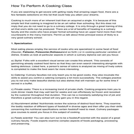 How To Perform A Cooking Class | PDF